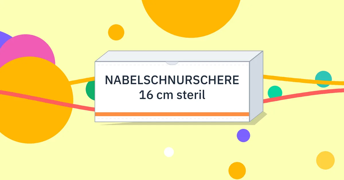 Symbolbild: Packung mit der Aufschrift NABELSCHNURSCHERE 16 cm steril (PZN 19978211) – Verfügbarkeit und Bezug in Apotheken in Frankfurt am Main