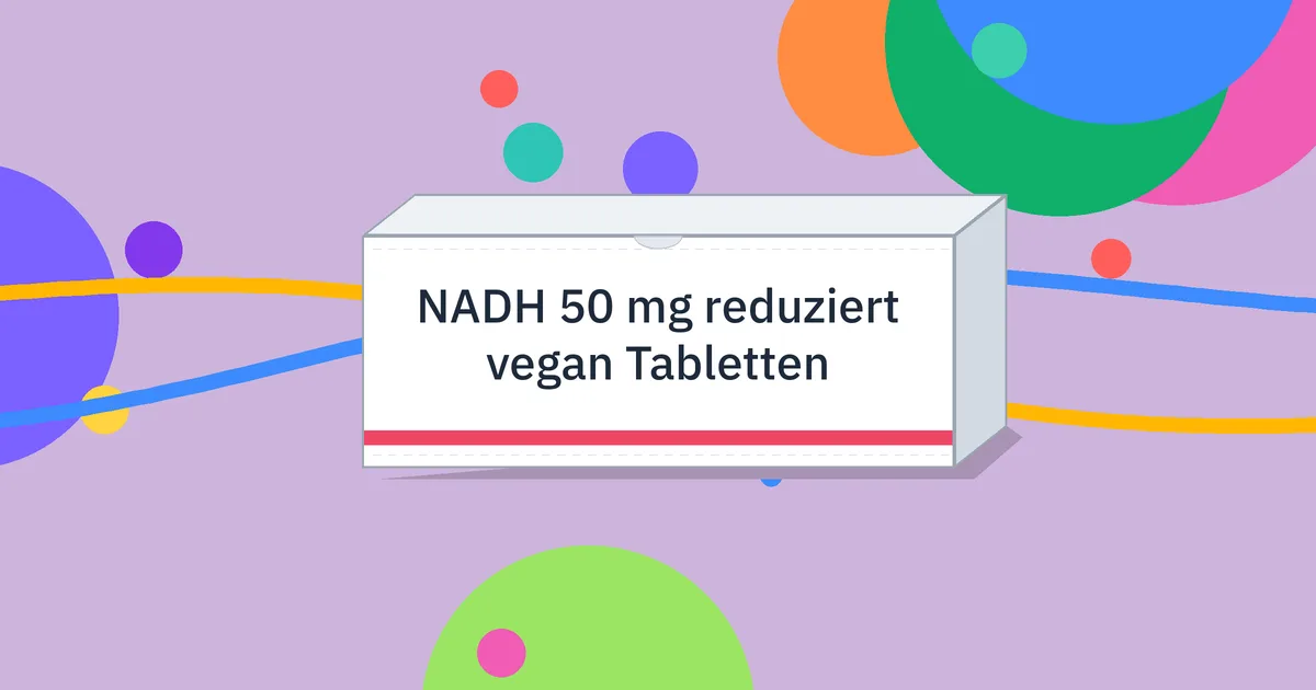Symbolbild: Packung mit der Aufschrift NADH 50 mg reduziert vegan Tabletten (PZN 15299074) – Verfügbarkeit und Bezug in Apotheken in Frankfurt am Main