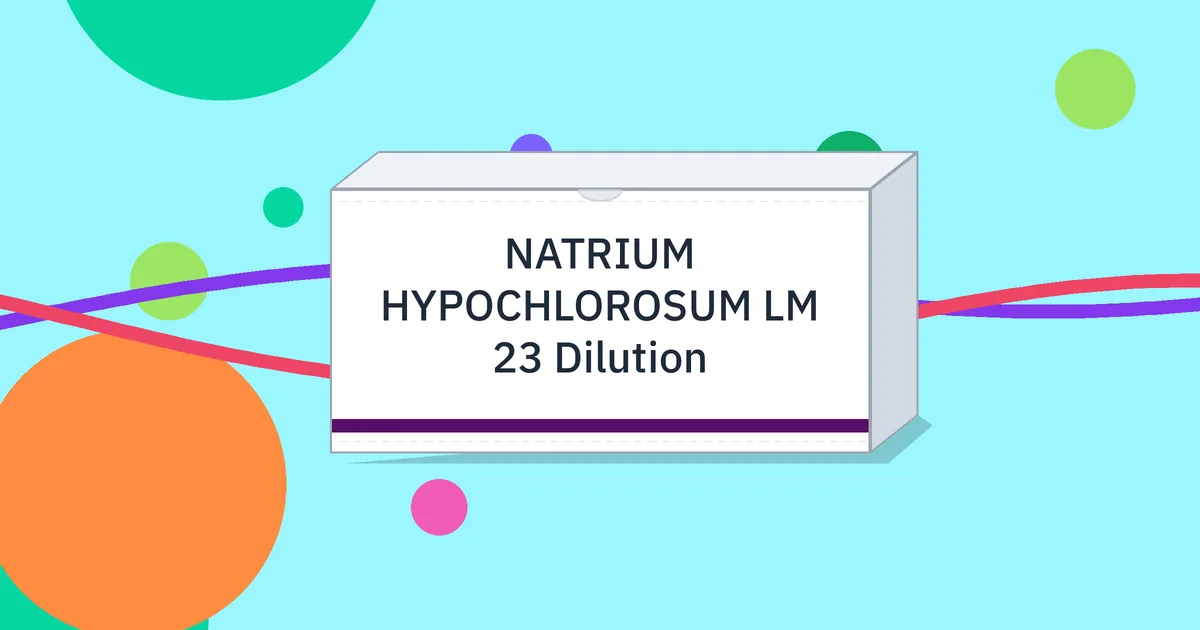 Symbolbild: Packung mit der Aufschrift NATRIUM HYPOCHLOROSUM LM 23 Dilution (PZN 12963092) – Verfügbarkeit und Bezug in Apotheken in Frankfurt am Main