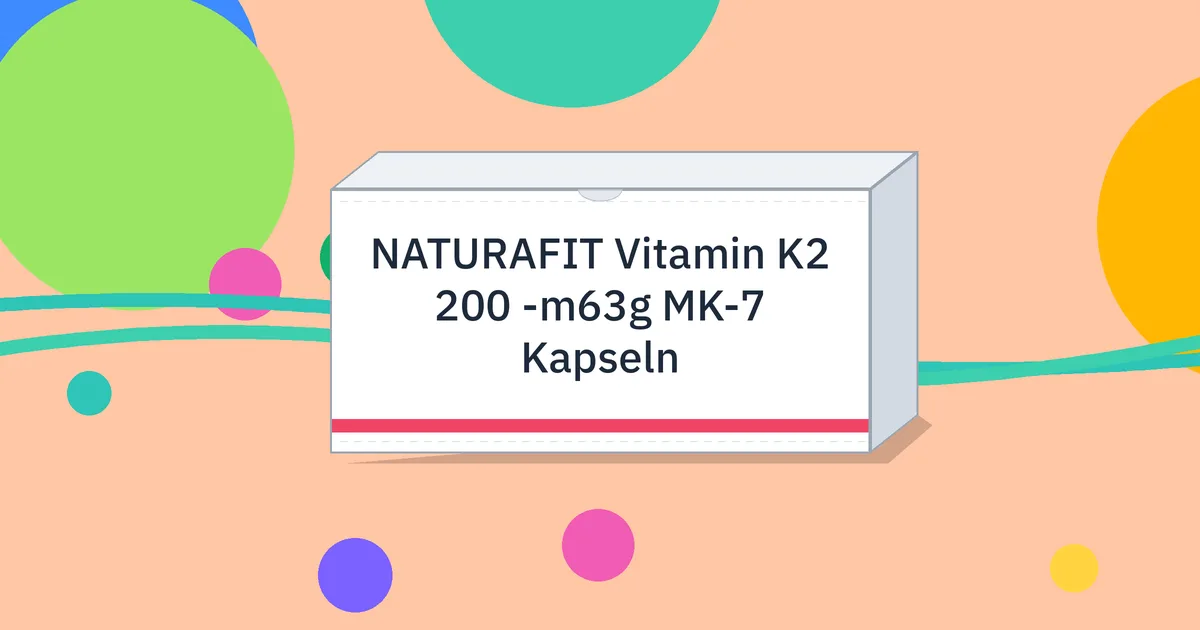 Symbolbild: Packung mit der Aufschrift NATURAFIT Vitamin K2 200 -m63g MK-7 Kapseln (PZN 16122254) – Verfügbarkeit und Bezug in Apotheken in Frankfurt am Main