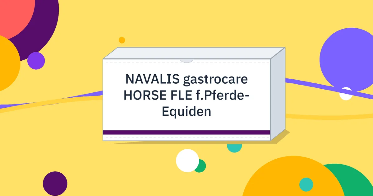 Symbolbild: Packung mit der Aufschrift NAVALIS gastrocare HORSE FLE f.Pferde-Equiden (PZN 19782413) – Verfügbarkeit und Bezug in Apotheken in Frankfurt am Main