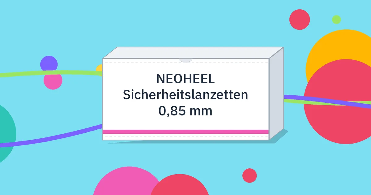 Symbolbild: Packung mit der Aufschrift NEOHEEL Sicherheitslanzetten 0,85 mm (PZN 19126525) – Verfügbarkeit und Bezug in Apotheken in Frankfurt am Main