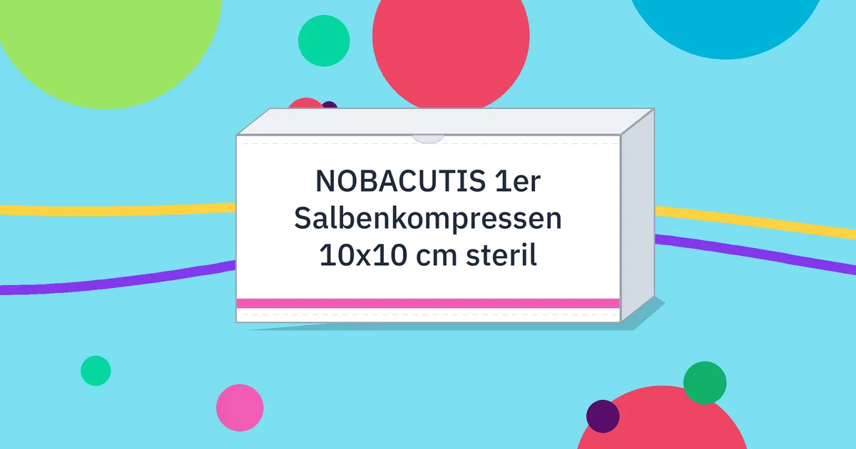 Symbolbild: Packung mit der Aufschrift NOBACUTIS 1er Salbenkompressen 10x10 cm steril (PZN 02179606) – Verfügbarkeit und Bezug in Apotheken in Frankfurt am Main