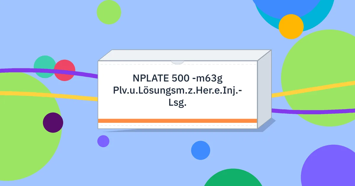 Symbolbild: Packung mit der Aufschrift NPLATE 500 -m63g Plv.u.Lösungsm.z.Her.e.Inj.-Lsg. (PZN 13509490) – Verfügbarkeit und Bezug in Apotheken in Frankfurt am Main