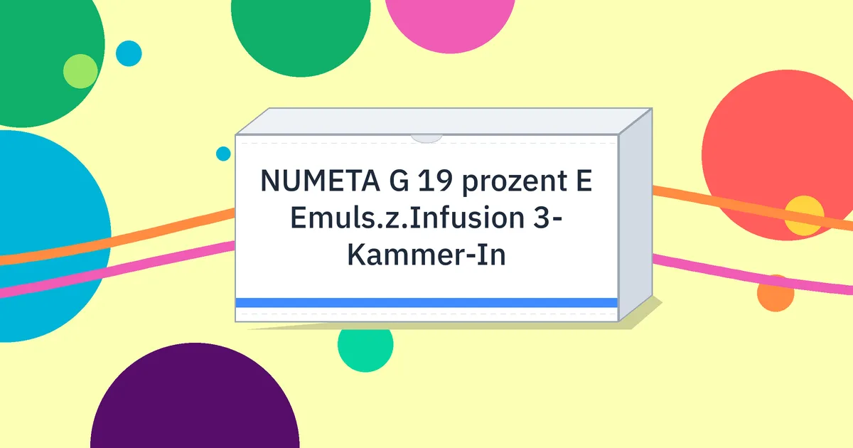 Symbolbild: Packung mit der Aufschrift NUMETA G 19 prozent E Emuls.z.Infusion 3-Kammer-In (PZN 09213074) – Verfügbarkeit und Bezug in Apotheken in Frankfurt am Main