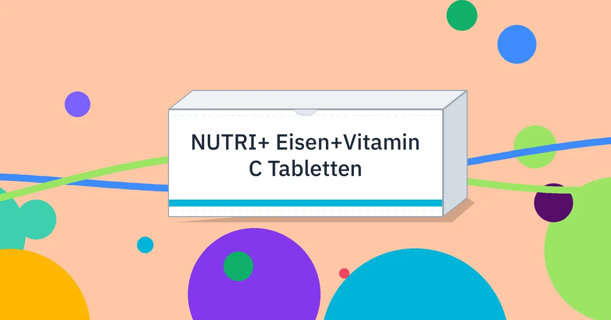 Symbolbild: Packung mit der Aufschrift NUTRI+ Eisen+Vitamin C Tabletten (PZN 19667557) – Verfügbarkeit und Bezug in Apotheken in Frankfurt am Main