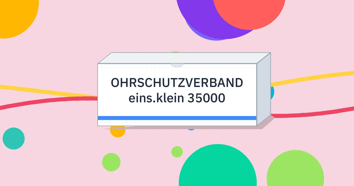 Symbolbild: Packung mit der Aufschrift OHRSCHUTZVERBAND eins.klein 35000 (PZN 00185548) – Verfügbarkeit und Bezug in Apotheken in Frankfurt am Main