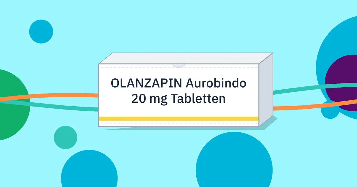 Symbolbild: Packung mit der Aufschrift OLANZAPIN Aurobindo 20 mg Tabletten (PZN 20508686) – Verfügbarkeit und Bezug in Apotheken in Frankfurt am Main