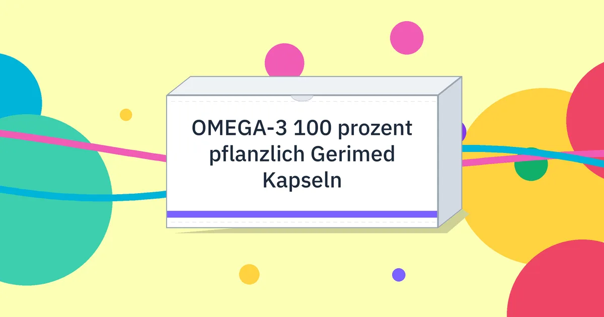 Symbolbild: Packung mit der Aufschrift OMEGA-3 100 prozent pflanzlich Gerimed Kapseln (PZN 04692874) – Verfügbarkeit und Bezug in Apotheken in Frankfurt am Main