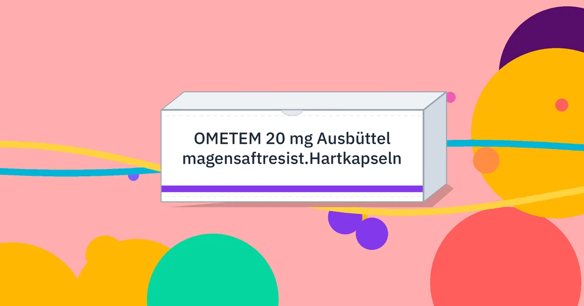 Symbolbild: Packung mit der Aufschrift OMETEM 20 mg Ausbüttel magensaftresist.Hartkapseln (PZN 15420475) – Verfügbarkeit und Bezug in Apotheken in Frankfurt am Main