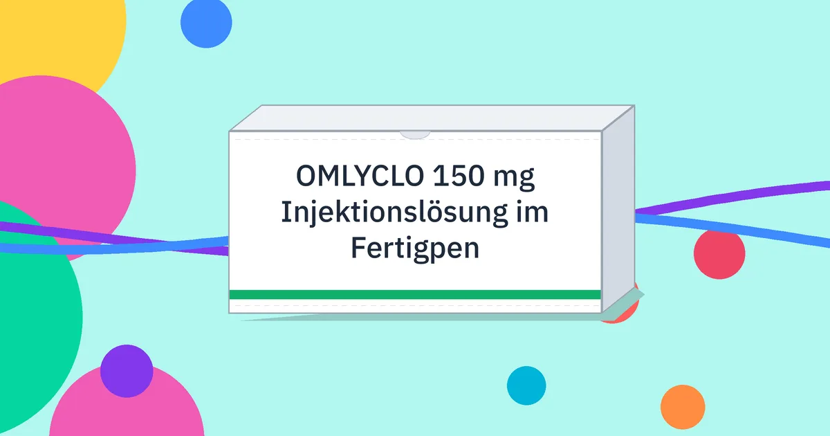 Symbolbild: Packung mit der Aufschrift OMLYCLO 150 mg Injektionslösung im Fertigpen (PZN 20292625) – Verfügbarkeit und Bezug in Apotheken in Frankfurt am Main