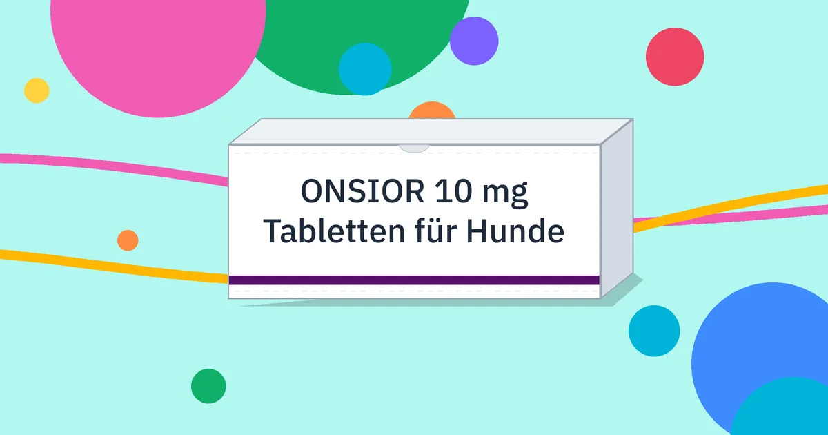 Symbolbild: Packung mit der Aufschrift ONSIOR 10 mg Tabletten für Hunde (PZN 05500167) – Verfügbarkeit und Bezug in Apotheken in Frankfurt am Main