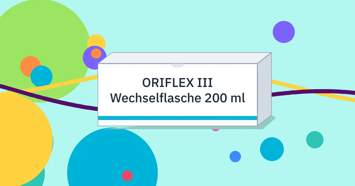 Symbolbild: Packung mit der Aufschrift ORIFLEX III Wechselflasche 200 ml (PZN 17484019) – Verfügbarkeit und Bezug in Apotheken in Frankfurt am Main