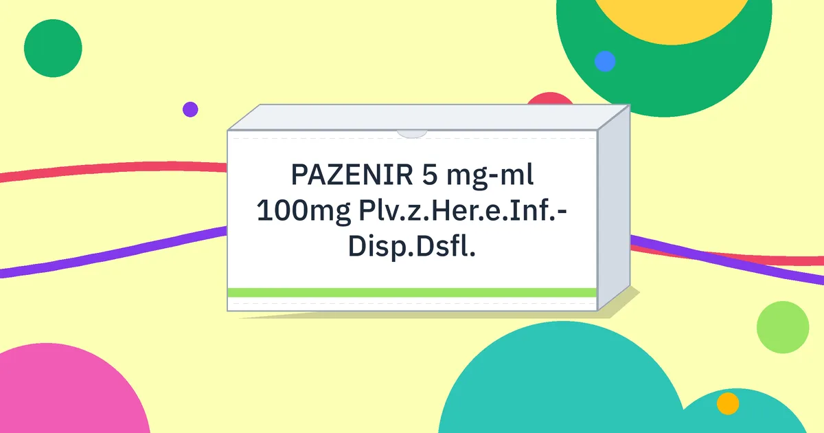 Symbolbild: Packung mit der Aufschrift PAZENIR 5 mg-ml 100mg Plv.z.Her.e.Inf.-Disp.Dsfl. (PZN 18401538) – Verfügbarkeit und Bezug in Apotheken in Frankfurt am Main