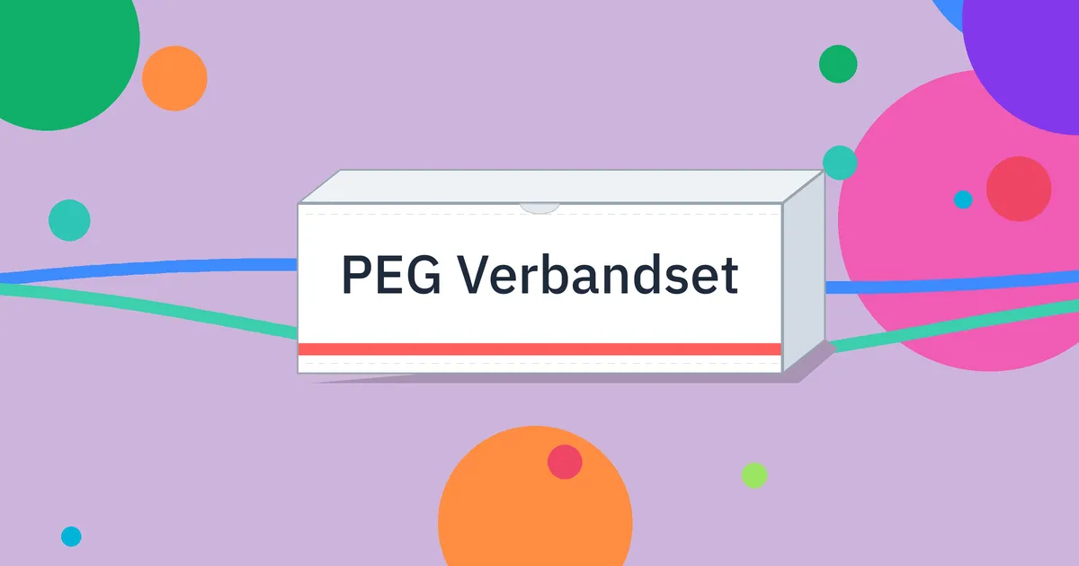 Symbolbild: Packung mit der Aufschrift PEG Verbandset (PZN 01098484) – Verfügbarkeit und Bezug in Apotheken in Frankfurt am Main