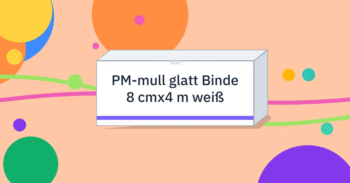 Symbolbild: Packung mit der Aufschrift PM-mull glatt Binde 8 cmx4 m weiß (PZN 18844997) – Verfügbarkeit und Bezug in Apotheken in Frankfurt am Main