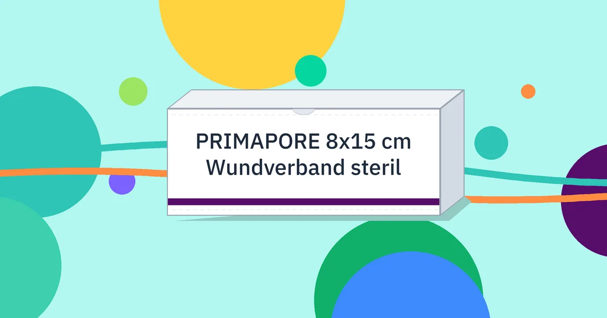 Symbolbild: Packung mit der Aufschrift PRIMAPORE 8x15 cm Wundverband steril (PZN 20580821) – Verfügbarkeit und Bezug in Apotheken in Frankfurt am Main