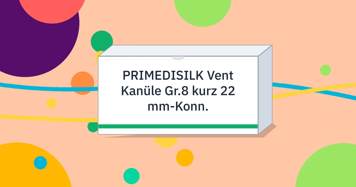 Symbolbild: Packung mit der Aufschrift PRIMEDISILK Vent Kanüle Gr.8 kurz 22 mm-Konn. (PZN 10355945) – Verfügbarkeit und Bezug in Apotheken in Frankfurt am Main