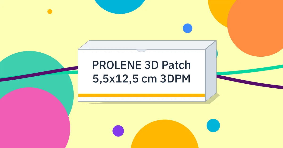 Symbolbild: Packung mit der Aufschrift PROLENE 3D Patch 5,5x12,5 cm 3DPM (PZN 20855287) – Verfügbarkeit und Bezug in Apotheken in Frankfurt am Main