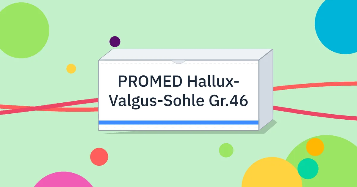 Symbolbild: Packung mit der Aufschrift PROMED Hallux-Valgus-Sohle Gr.46 (PZN 07297440) – Verfügbarkeit und Bezug in Apotheken in Frankfurt am Main