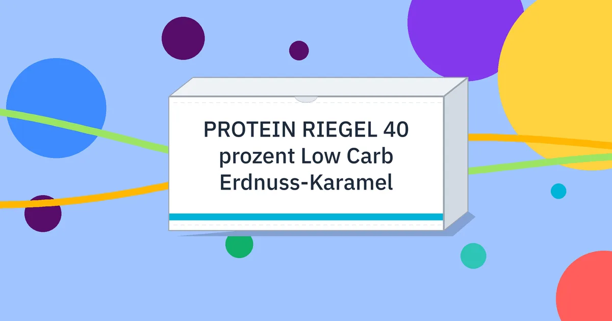 Symbolbild: Packung mit der Aufschrift PROTEIN RIEGEL 40 prozent Low Carb Erdnuss-Karamel (PZN 18759671) – Verfügbarkeit und Bezug in Apotheken in Frankfurt am Main