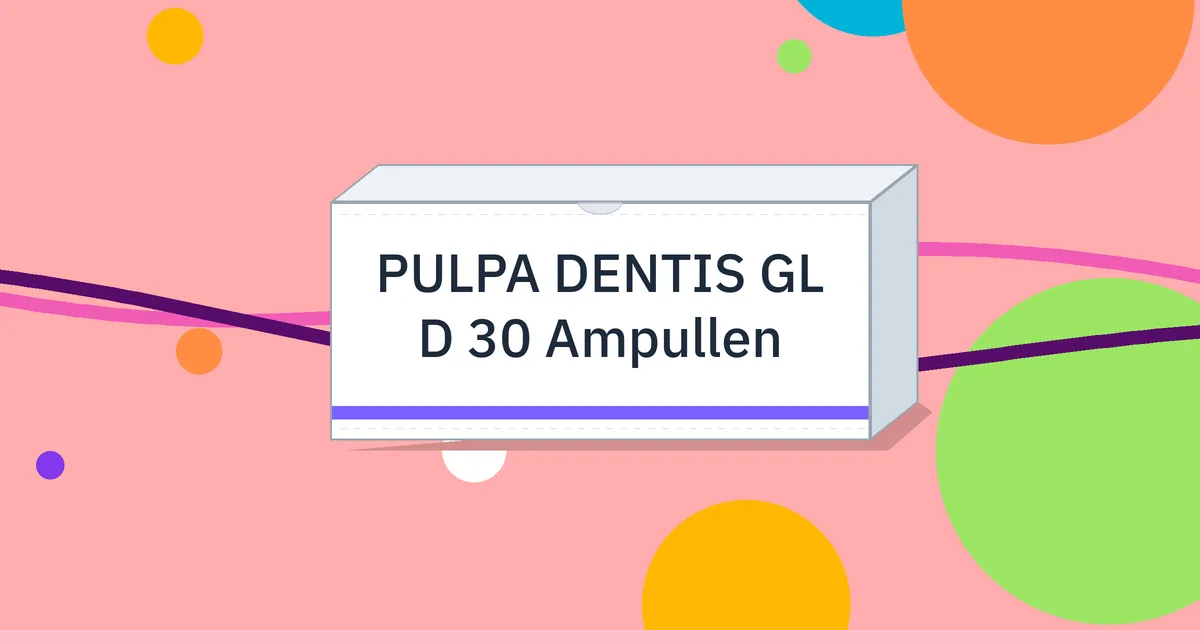 Symbolbild: Packung mit der Aufschrift PULPA DENTIS GL D 30 Ampullen (PZN 02831490) – Verfügbarkeit und Bezug in Apotheken in Frankfurt am Main
