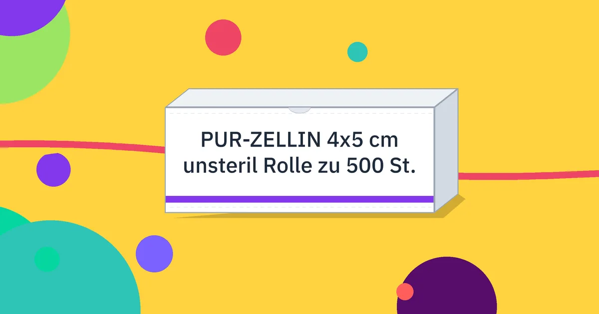 Symbolbild: Packung mit der Aufschrift PUR-ZELLIN 4x5 cm unsteril Rolle zu 500 St. (PZN 13653376) – Verfügbarkeit und Bezug in Apotheken in Frankfurt am Main