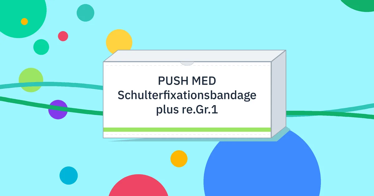 Symbolbild: Packung mit der Aufschrift PUSH MED Schulterfixationsbandage plus re.Gr.1 (PZN 09372401) – Verfügbarkeit und Bezug in Apotheken in Frankfurt am Main