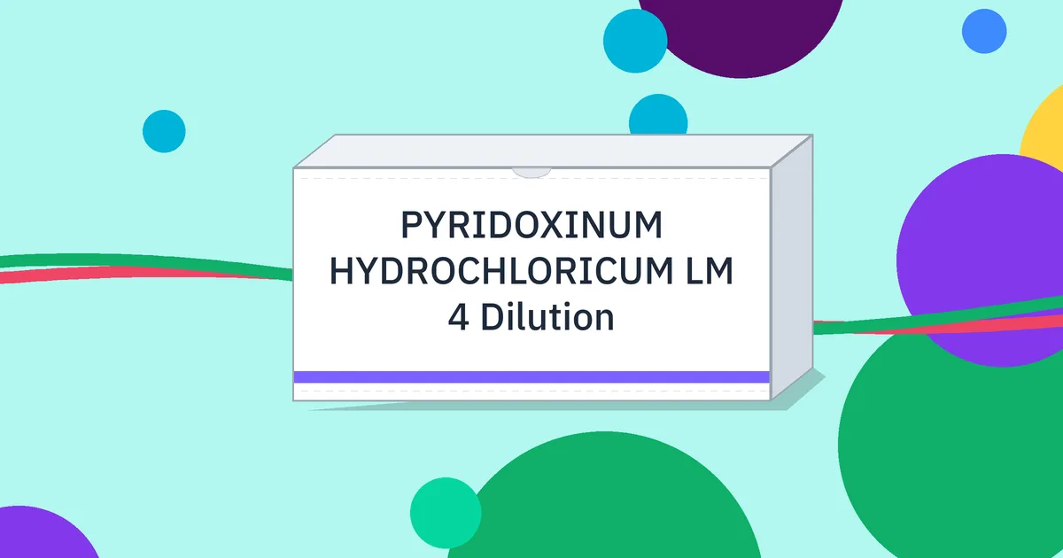 Symbolbild: Packung mit der Aufschrift PYRIDOXINUM HYDROCHLORICUM LM 4 Dilution (PZN 13672161) – Verfügbarkeit und Bezug in Apotheken in Frankfurt am Main