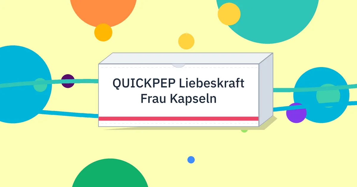 Symbolbild: Packung mit der Aufschrift QUICKPEP Liebeskraft Frau Kapseln (PZN 12898621) – Verfügbarkeit und Bezug in Apotheken in Frankfurt am Main