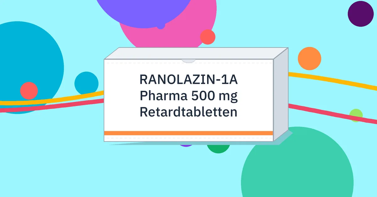 Symbolbild: Packung mit der Aufschrift RANOLAZIN-1A Pharma 500 mg Retardtabletten (PZN 19375056) – Verfügbarkeit und Bezug in Apotheken in Frankfurt am Main