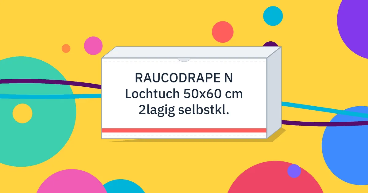 Symbolbild: Packung mit der Aufschrift RAUCODRAPE N Lochtuch 50x60 cm 2lagig selbstkl. (PZN 06162399) – Verfügbarkeit und Bezug in Apotheken in Frankfurt am Main