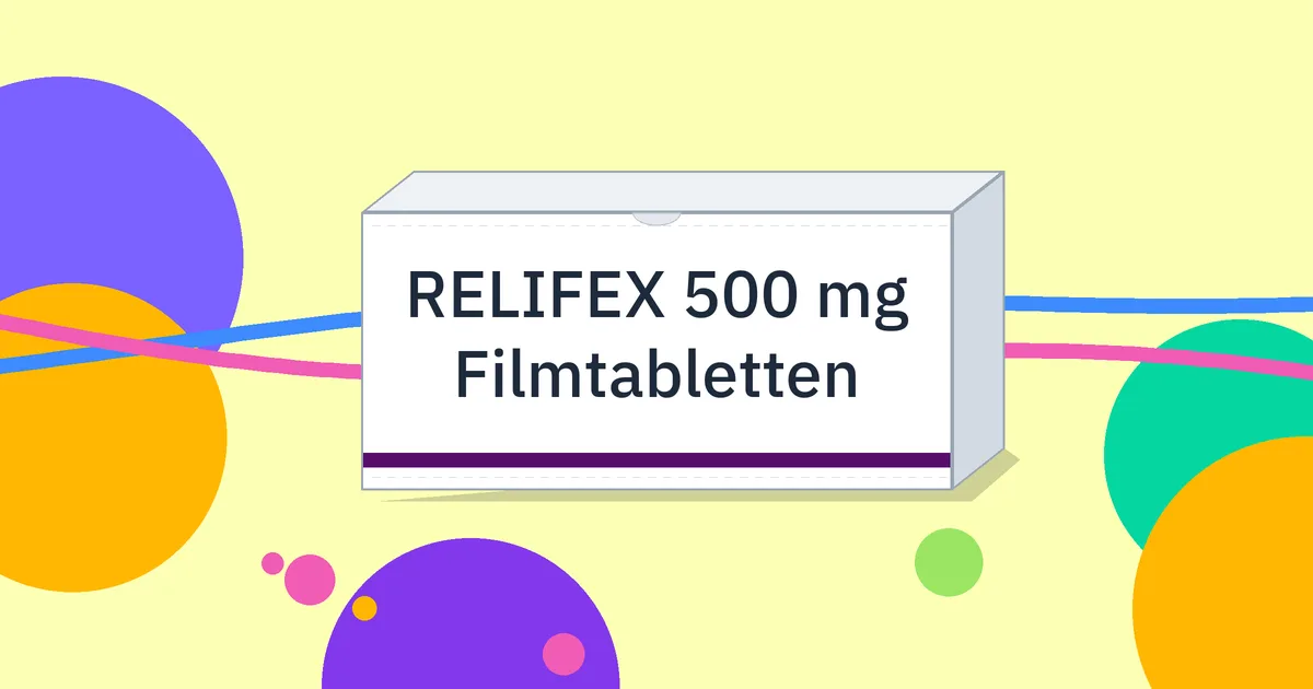 Symbolbild: Packung mit der Aufschrift RELIFEX 500 mg Filmtabletten (PZN 06643153) – Verfügbarkeit und Bezug in Apotheken in Frankfurt am Main
