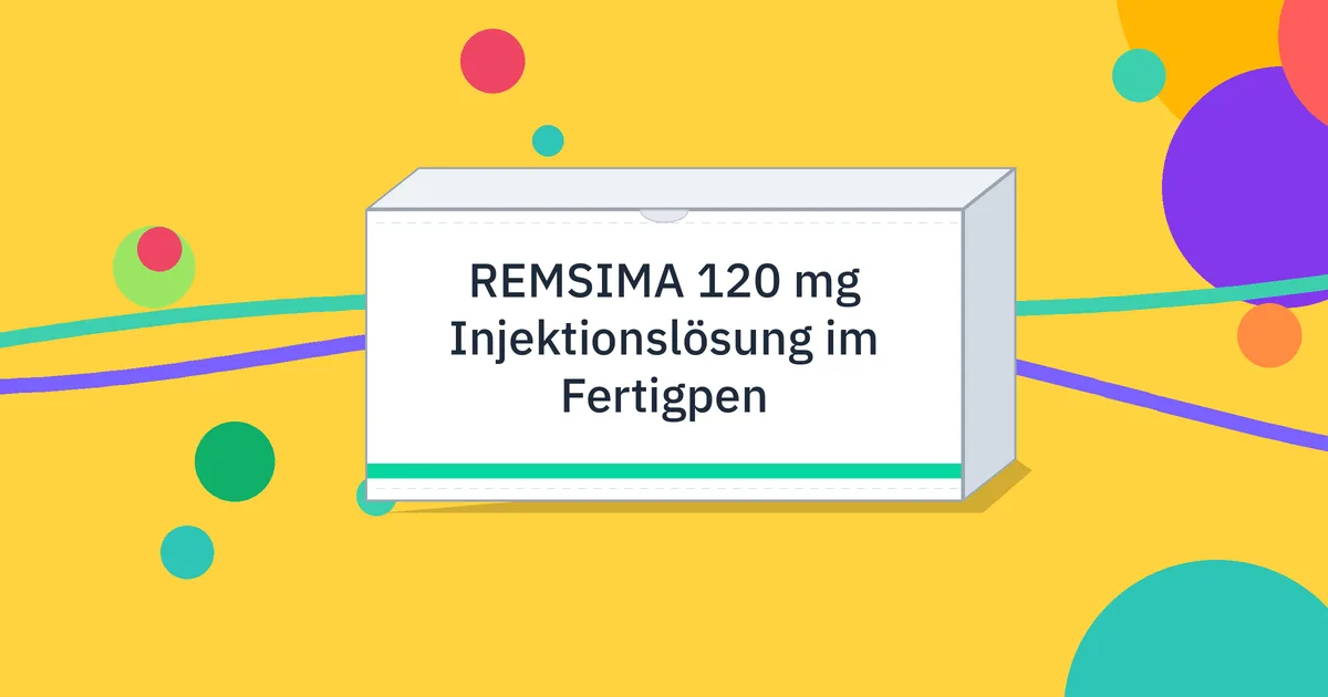 Symbolbild: Packung mit der Aufschrift REMSIMA 120 mg Injektionslösung im Fertigpen (PZN 20828787) – Verfügbarkeit und Bezug in Apotheken in Frankfurt am Main