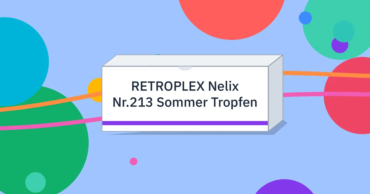 Symbolbild: Packung mit der Aufschrift RETROPLEX Nelix Nr.213 Sommer Tropfen (PZN 18443040) – Verfügbarkeit und Bezug in Apotheken in Frankfurt am Main