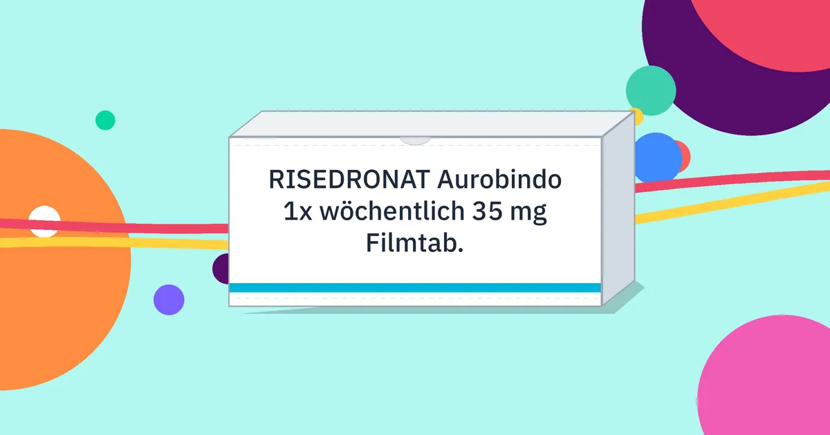 Symbolbild: Packung mit der Aufschrift RISEDRONAT Aurobindo 1x wöchentlich 35 mg Filmtab. (PZN 09749834) – Verfügbarkeit und Bezug in Apotheken in Frankfurt am Main