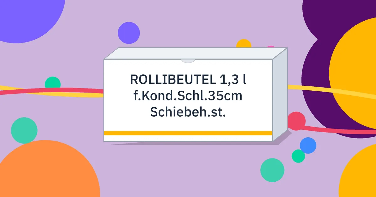 Symbolbild: Packung mit der Aufschrift ROLLIBEUTEL 1,3 l f.Kond.Schl.35cm Schiebeh.st. (PZN 01180375) – Verfügbarkeit und Bezug in Apotheken in Frankfurt am Main