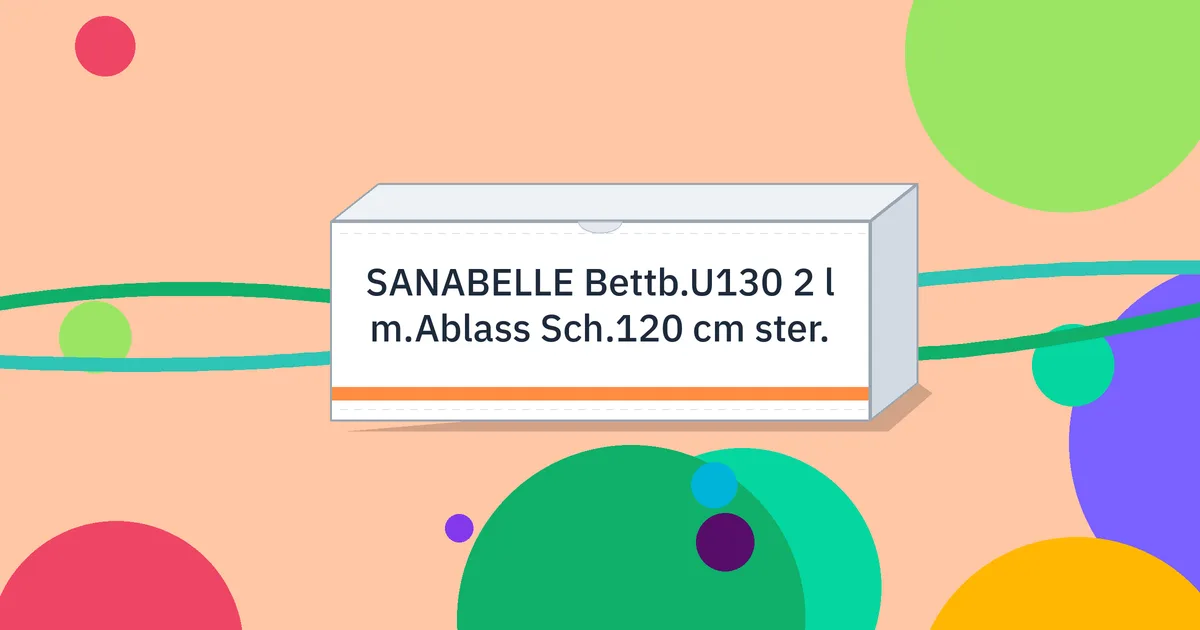 Symbolbild: Packung mit der Aufschrift SANABELLE Bettb.U130 2 l m.Ablass Sch.120 cm ster. (PZN 05973090) – Verfügbarkeit und Bezug in Apotheken in Frankfurt am Main