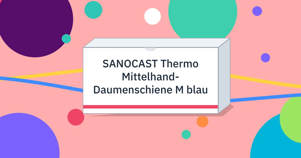 Symbolbild: Packung mit der Aufschrift SANOCAST Thermo Mittelhand-Daumenschiene M blau (PZN 15259749) – Verfügbarkeit und Bezug in Apotheken in Frankfurt am Main