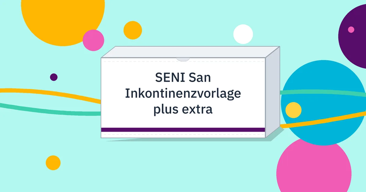 Symbolbild: Packung mit der Aufschrift SENI San Inkontinenzvorlage plus extra (PZN 20322728) – Verfügbarkeit und Bezug in Apotheken in Frankfurt am Main