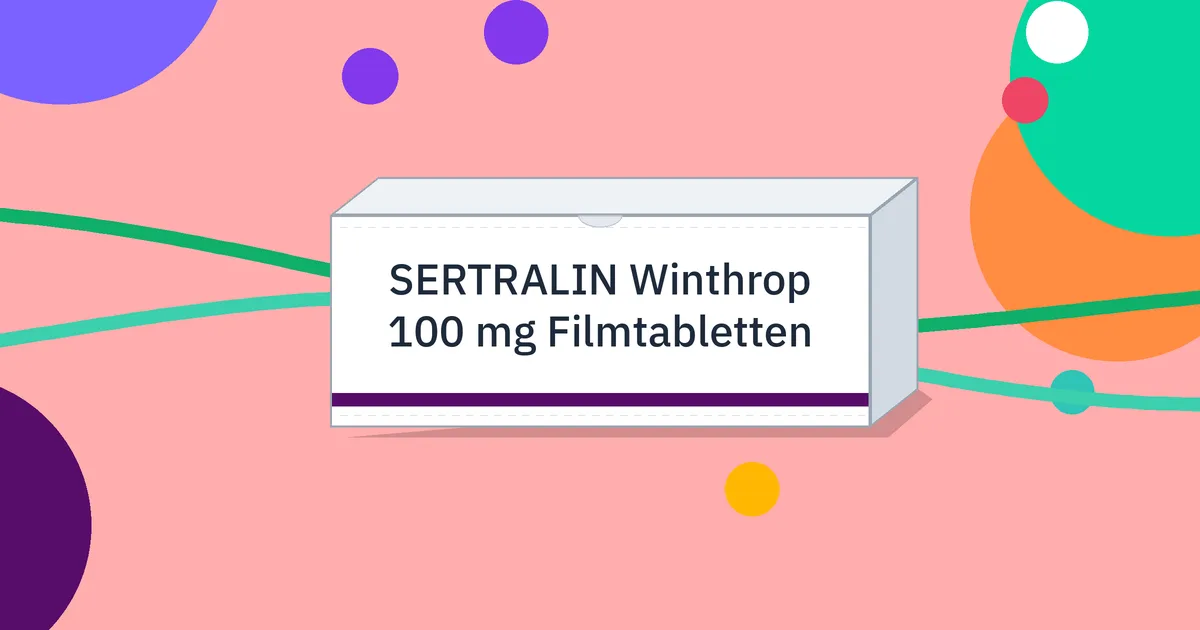 Symbolbild: Packung mit der Aufschrift SERTRALIN Winthrop 100 mg Filmtabletten (PZN 01028733) – Verfügbarkeit und Bezug in Apotheken in Frankfurt am Main