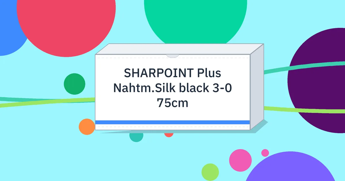 Symbolbild: Packung mit der Aufschrift SHARPOINT Plus Nahtm.Silk black 3-0 75cm (PZN 17994909) – Verfügbarkeit und Bezug in Apotheken in Frankfurt am Main