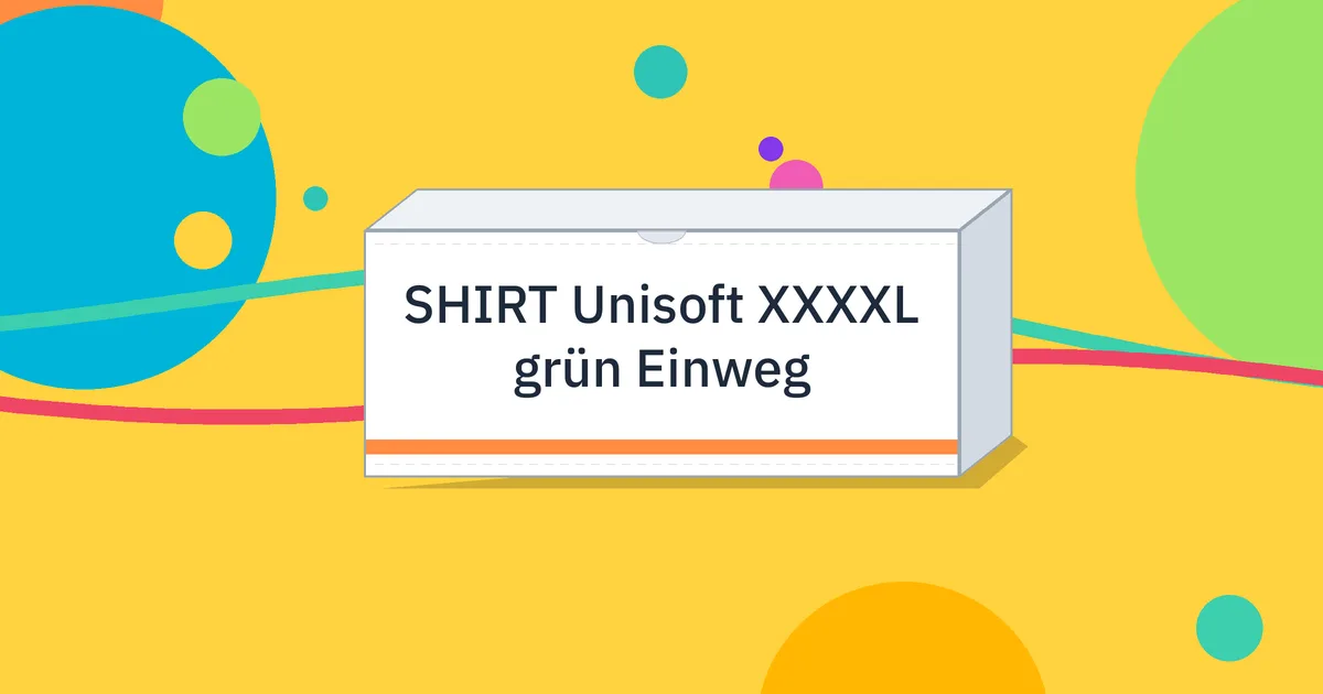 Symbolbild: Packung mit der Aufschrift SHIRT Unisoft XXXXL grün Einweg (PZN 04703649) – Verfügbarkeit und Bezug in Apotheken in Frankfurt am Main