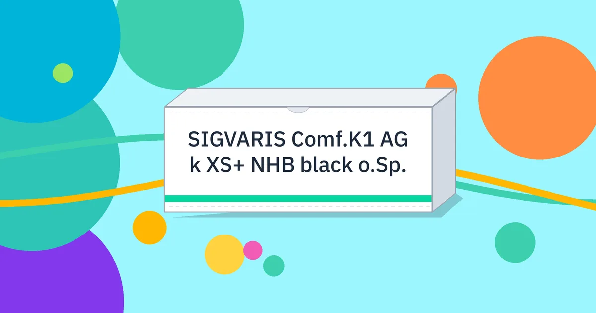 Symbolbild: Packung mit der Aufschrift SIGVARIS Comf.K1 AG k XS+ NHB black o.Sp. (PZN 17099712) – Verfügbarkeit und Bezug in Apotheken in Frankfurt am Main