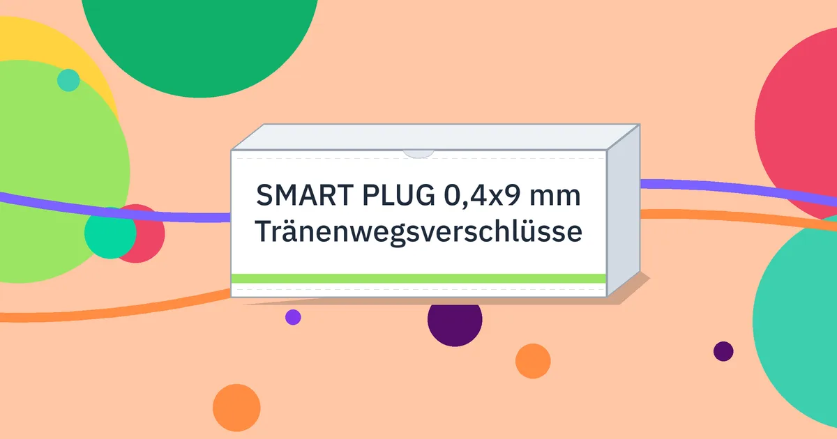 Symbolbild: Packung mit der Aufschrift SMART PLUG 0,4x9 mm Tränenwegsverschlüsse (PZN 05354228) – Verfügbarkeit und Bezug in Apotheken in Frankfurt am Main