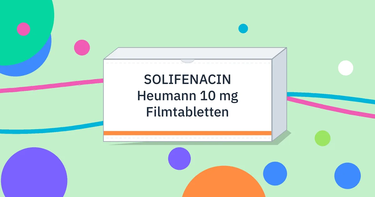 Symbolbild: Packung mit der Aufschrift SOLIFENACIN Heumann 10 mg Filmtabletten (PZN 20315409) – Verfügbarkeit und Bezug in Apotheken in Frankfurt am Main