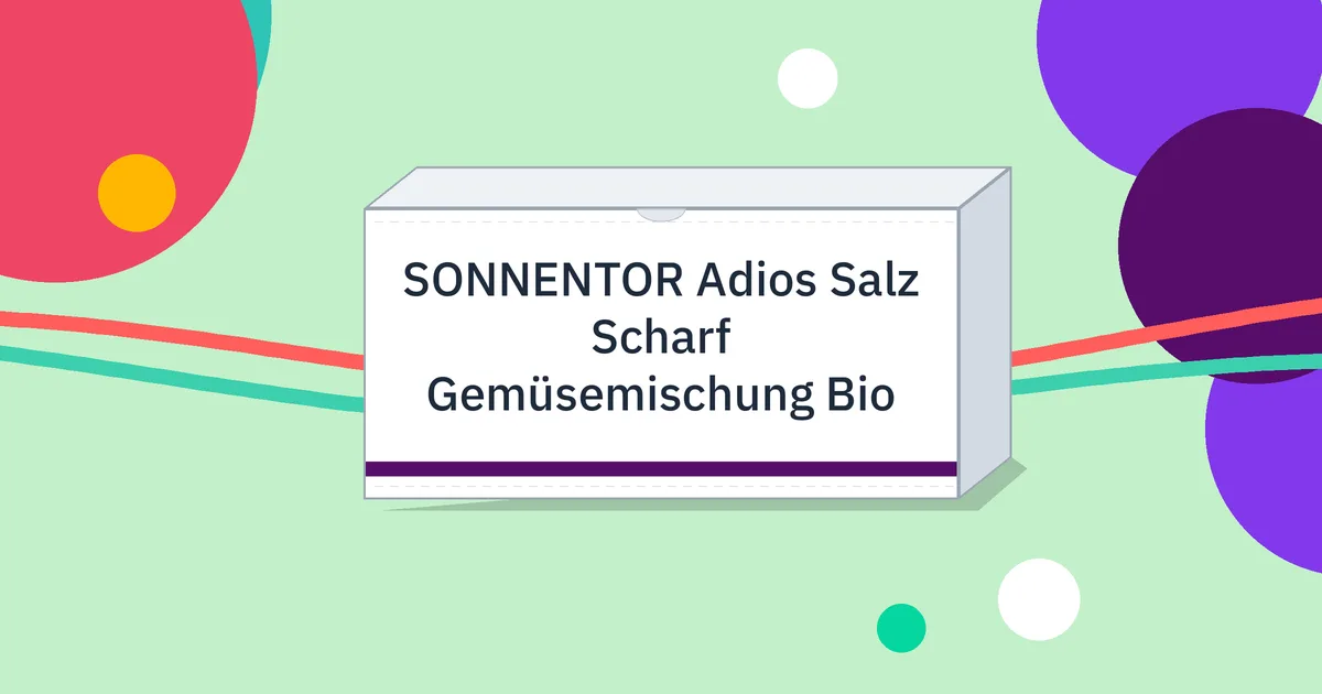 Symbolbild: Packung mit der Aufschrift SONNENTOR Adios Salz Scharf Gemüsemischung Bio (PZN 18903961) – Verfügbarkeit und Bezug in Apotheken in Frankfurt am Main