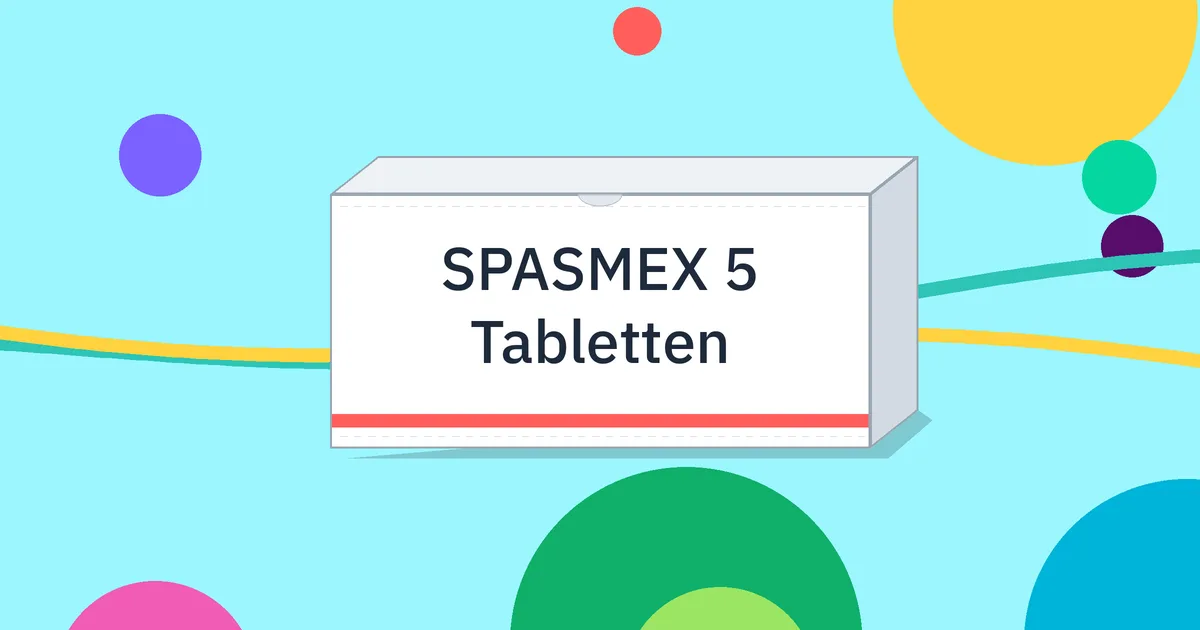 Symbolbild: Packung mit der Aufschrift SPASMEX 5 Tabletten (PZN 03758306) – Verfügbarkeit und Bezug in Apotheken in Frankfurt am Main