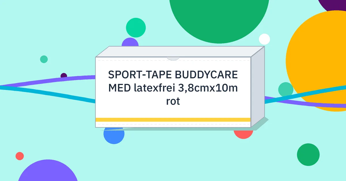 Symbolbild: Packung mit der Aufschrift SPORT-TAPE BUDDYCARE MED latexfrei 3,8cmx10m rot (PZN 19169747) – Verfügbarkeit und Bezug in Apotheken in Frankfurt am Main