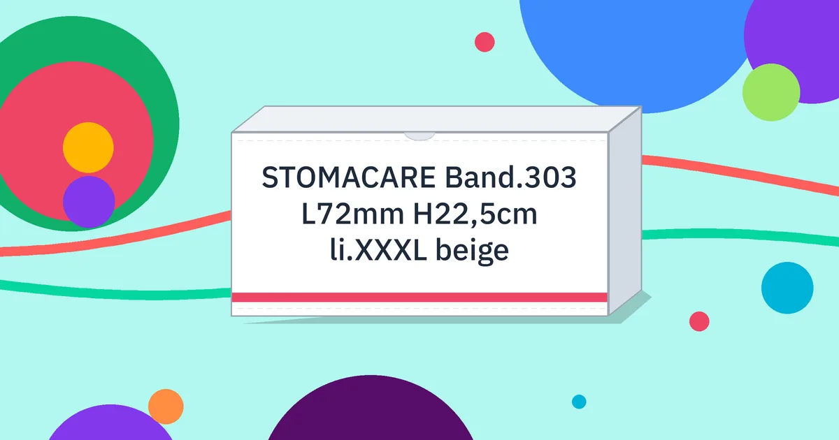 Symbolbild: Packung mit der Aufschrift STOMACARE Band.303 L72mm H22,5cm li.XXXL beige (PZN 10840267) – Verfügbarkeit und Bezug in Apotheken in Frankfurt am Main